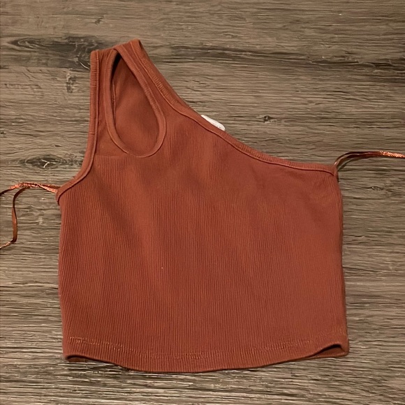 Zara | Tops | Zara One Shoulder Cutout Strap Detail Rusty Red Brown Rib Ribbed Tank Top Small ...